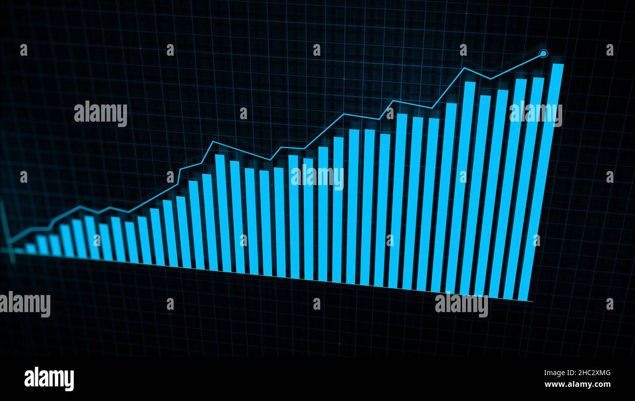 3D rendering of a growing line graph of a digital income growth chart ...