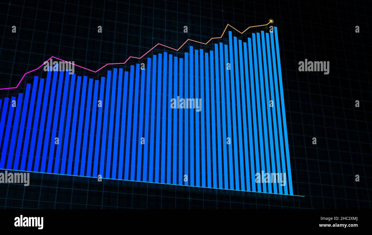 3D rendering of a growing line graph of a digital income growth chart ...
