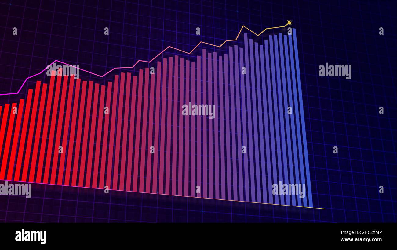 3D rendering of a growing line graph of a digital income growth chart ...
