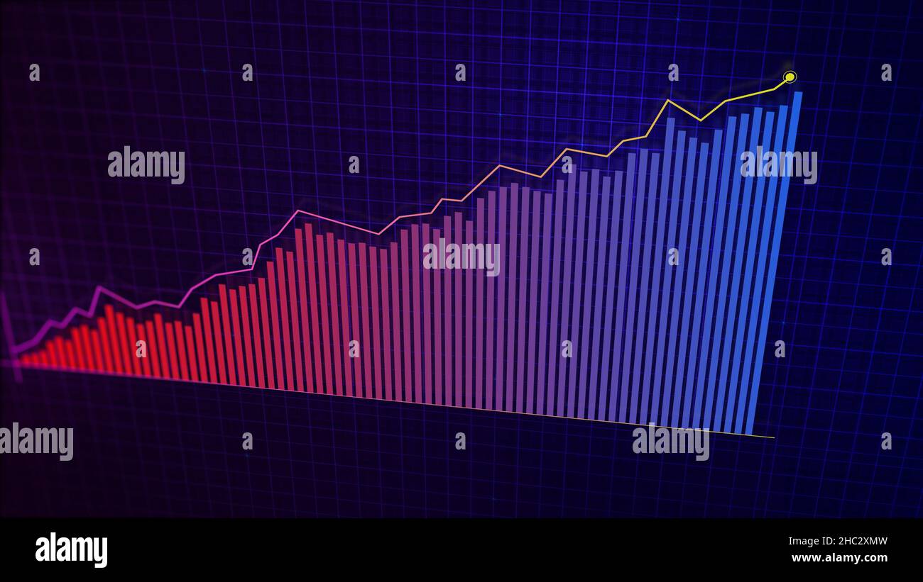 3D rendering of a growing line graph of a digital income growth chart ...