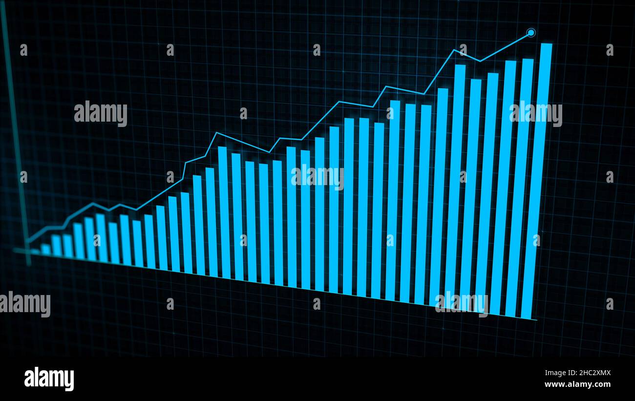 3D rendering of a growing line graph of a digital income growth chart ...