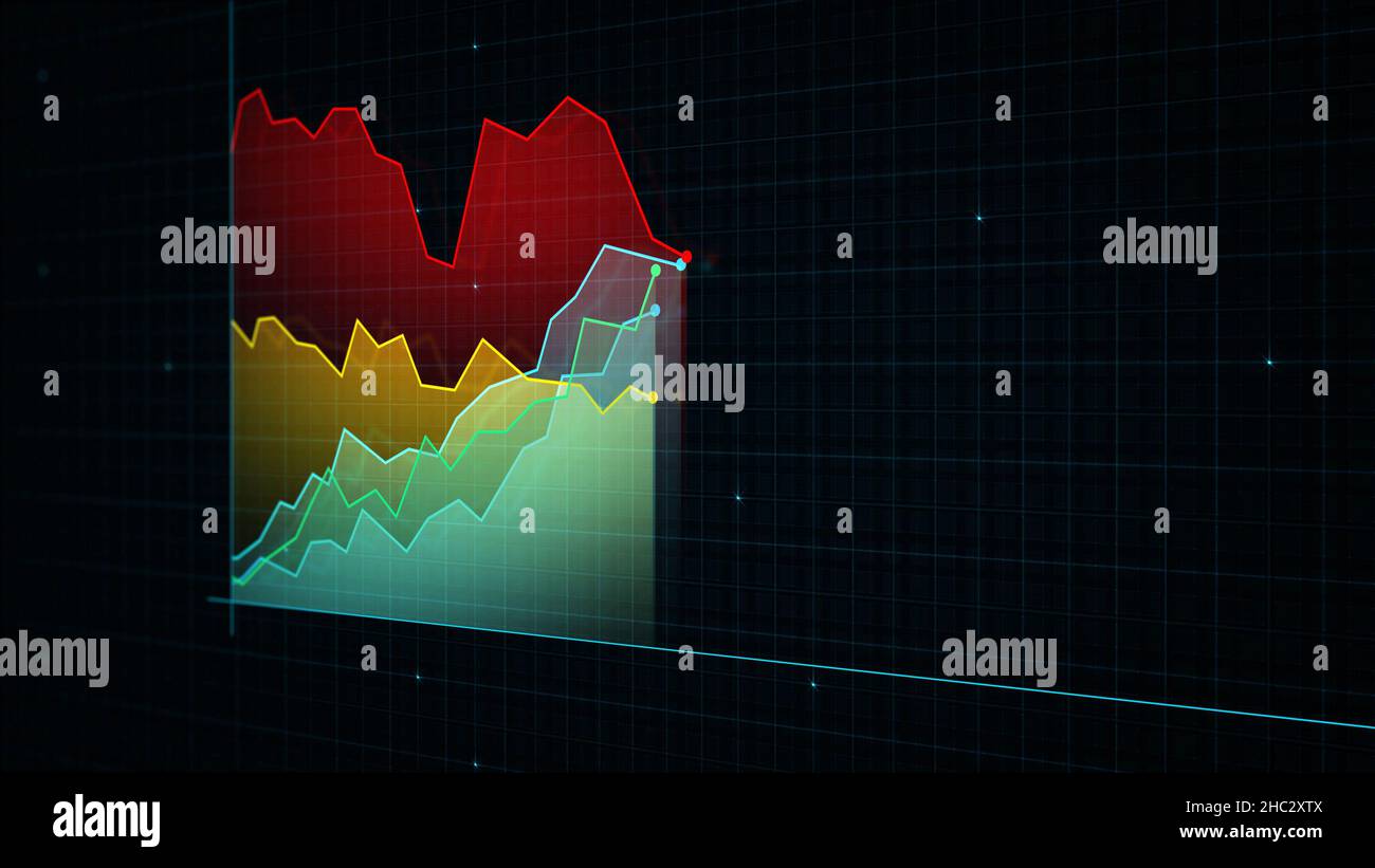 3D rendering of a tech-style digital income line graph against a high ...