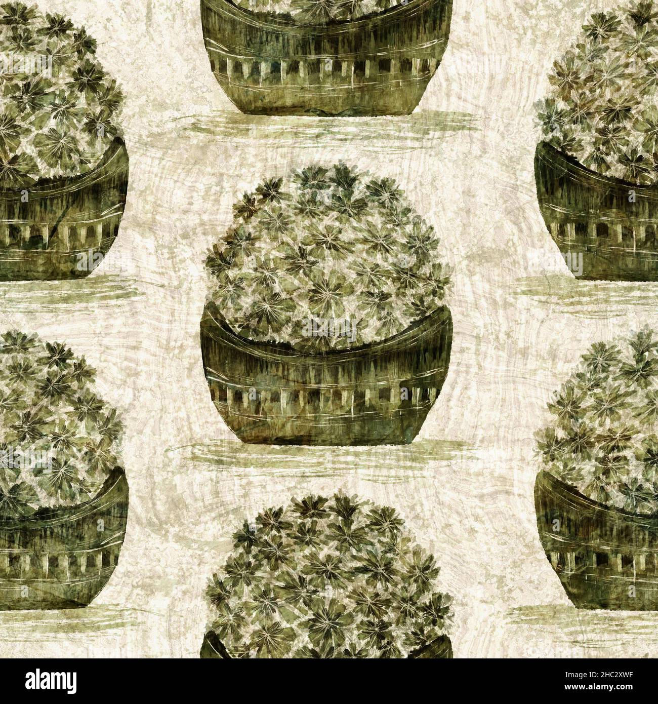 Desert plant on sand texture seamless raster pattern. Organic succulent ...