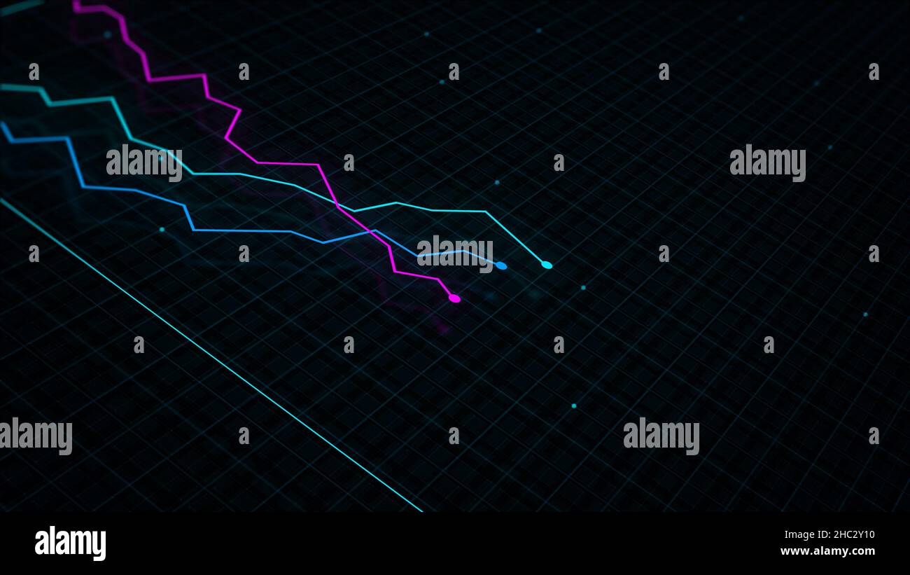 3D rendering of a tech-style digital income line graph against a high ...