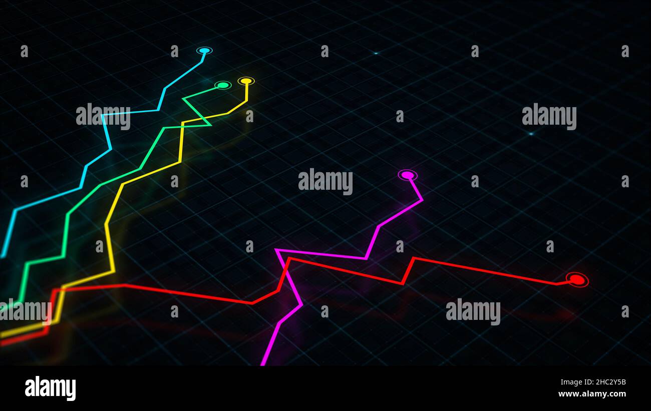 3D rendering of a tech-style digital income line graph against a high ...