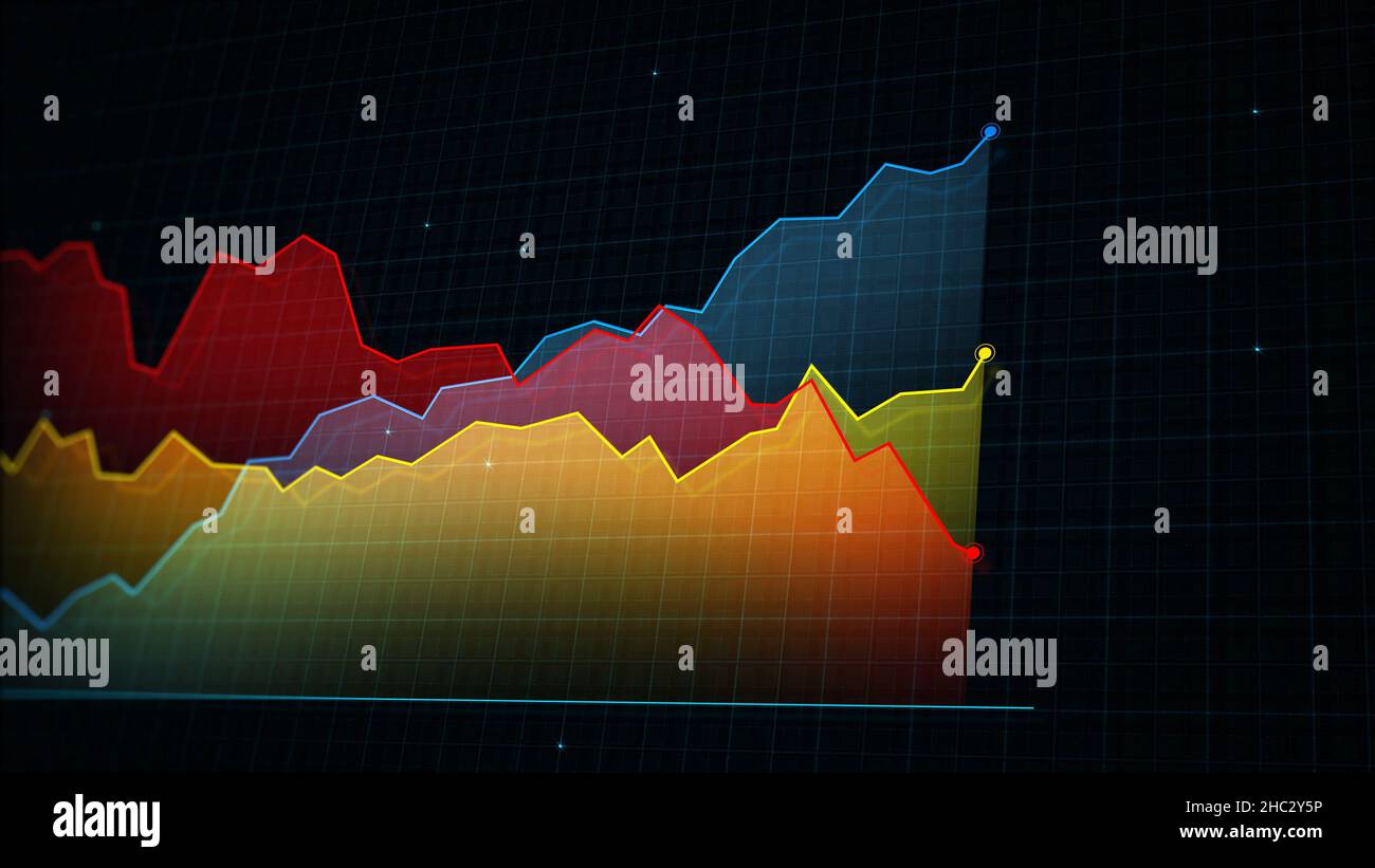 3D rendering of a tech-style digital income line graph against a high ...