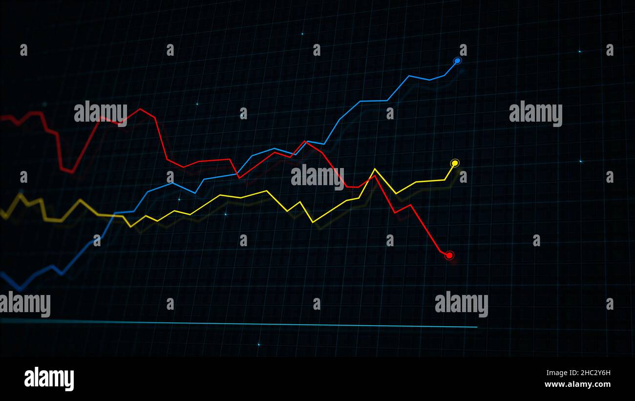 3D rendering of a tech-style digital income line graph against a high ...