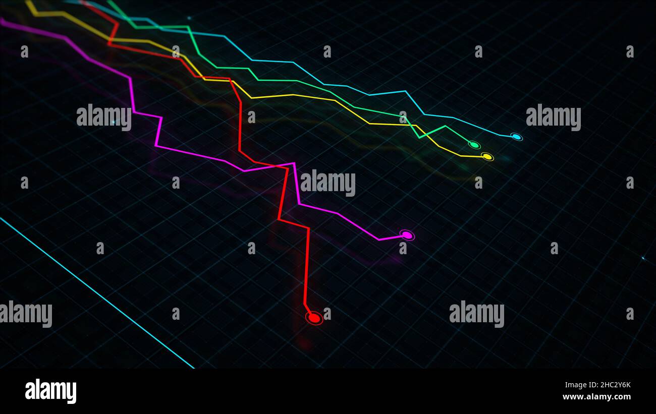 3D rendering of a tech-style digital income line graph against a high ...