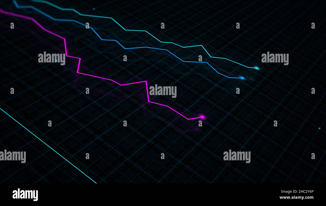 3D rendering of a tech-style digital income line graph against a high ...