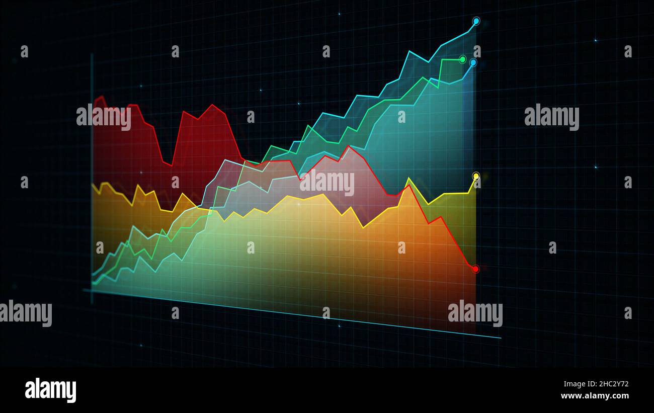 3D rendering of a tech-style digital income line graph against a high ...