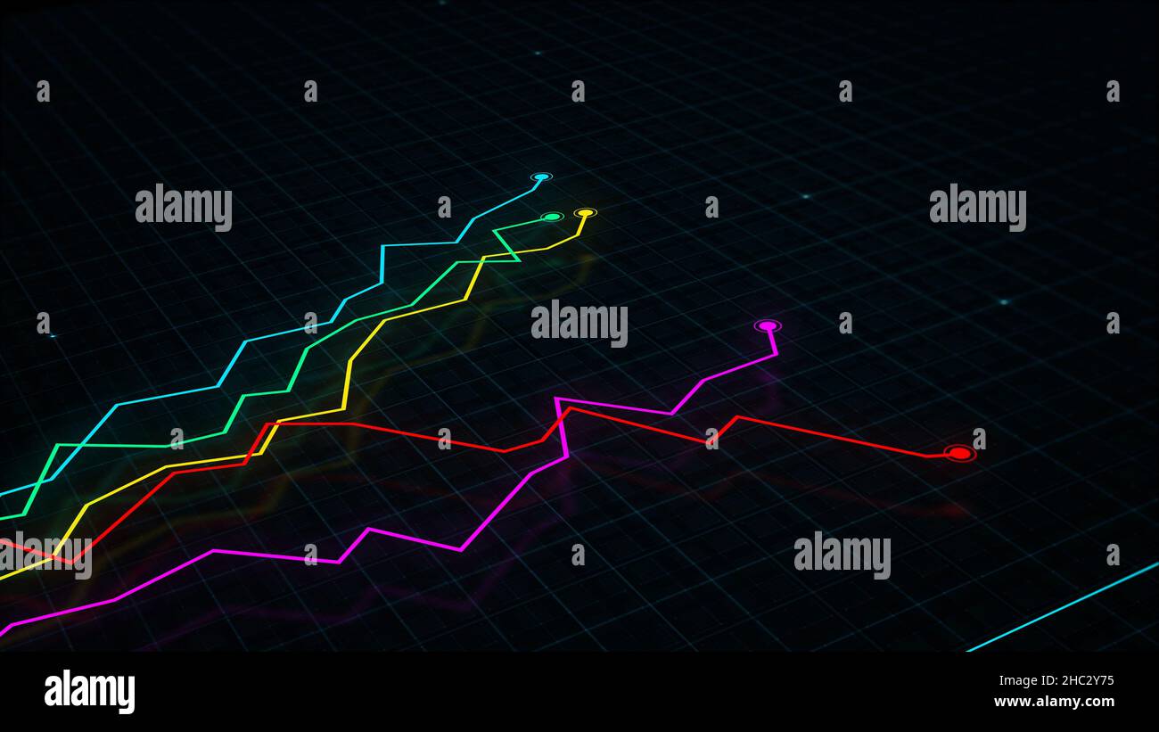 3D rendering of a tech-style digital income line graph against a high ...