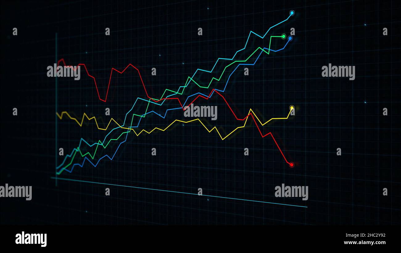 3D rendering of a tech-style digital income line graph against a high ...