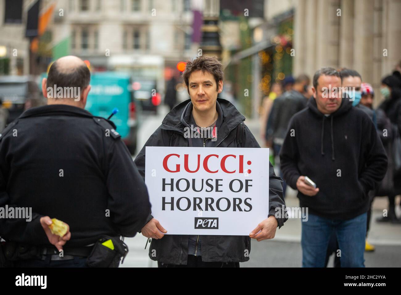 London, England, UK. 23rd Dec, 2021. PETA activists stage a protest ...