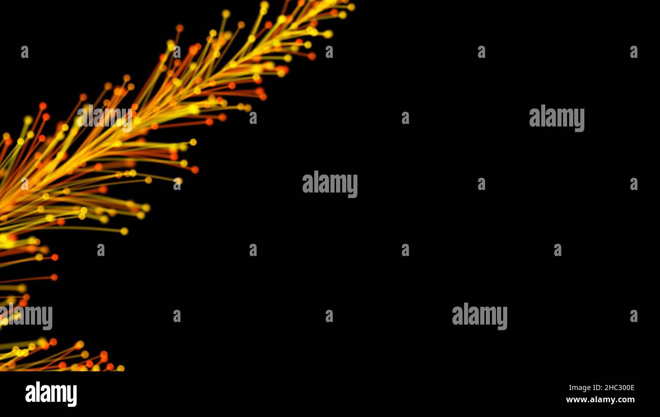 3D rendering of stylish bright branches growing elegantly on a black background. Magical ...