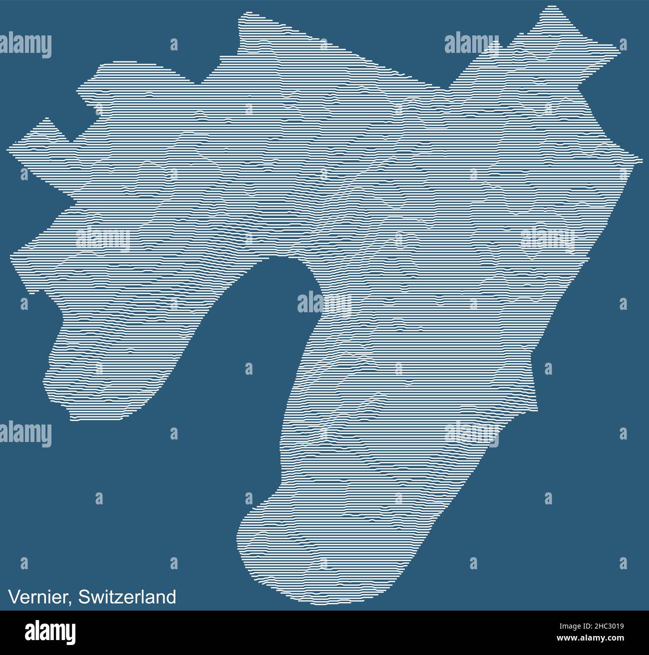 Topographic technical drawing relief map of the city of Vernier ...