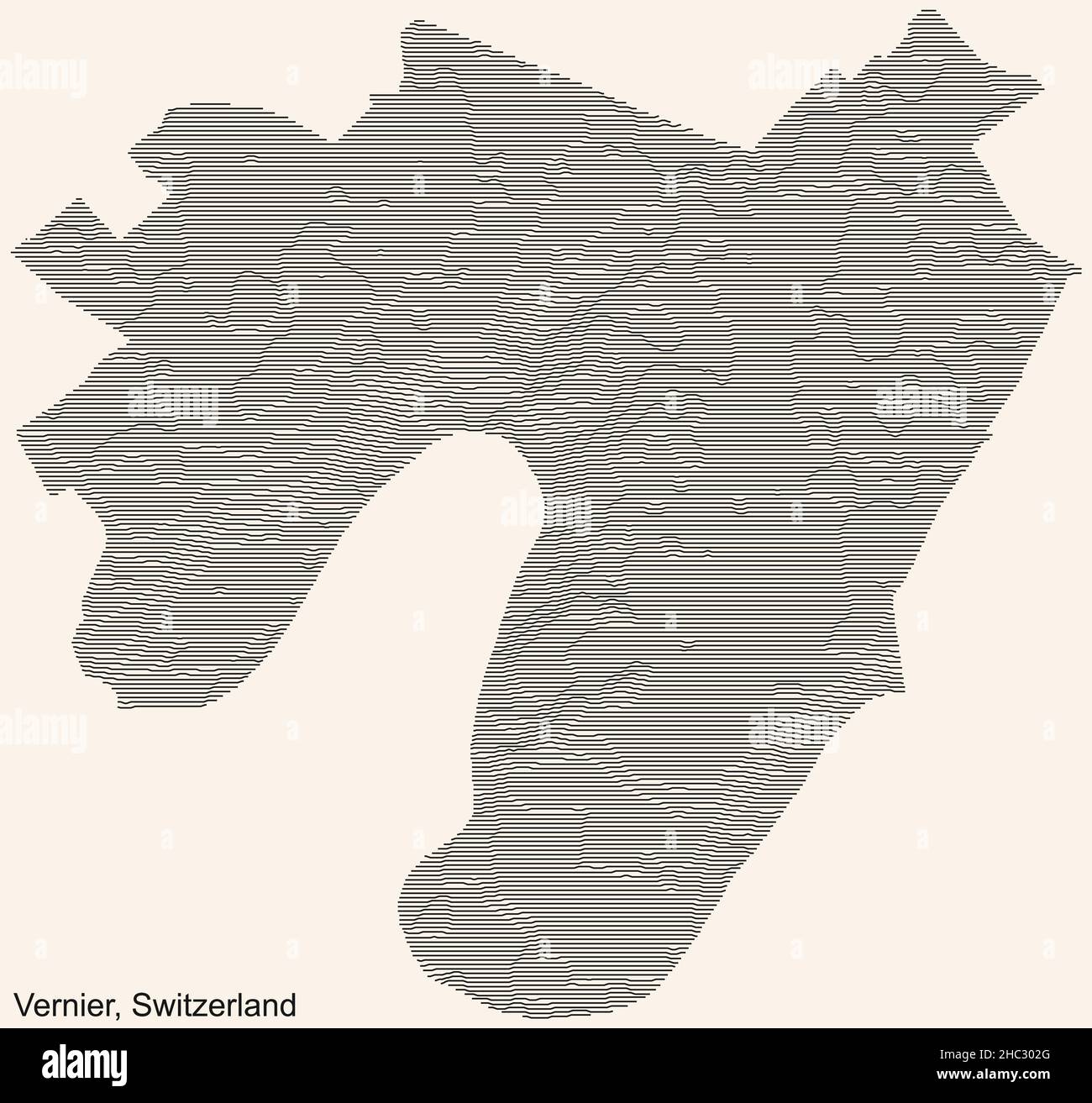 Topographic relief map of the city of Vernier, Switzerland with black ...