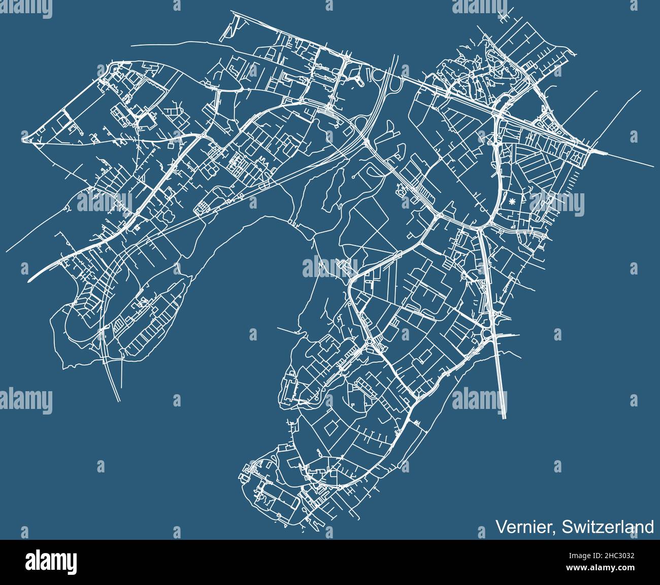 Detailed technical drawing navigation urban street roads map on blue ...