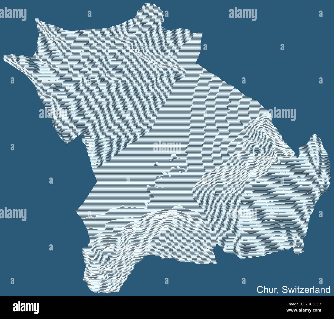 Topographic technical drawing relief map of the city of Chur ...