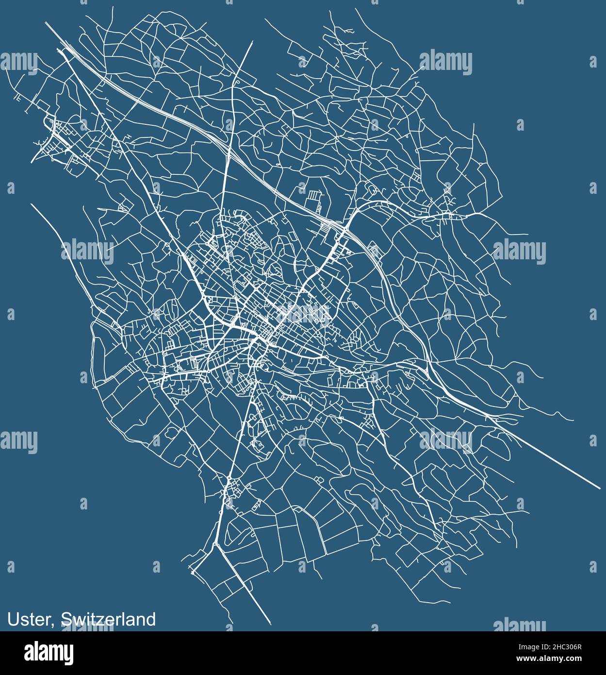 Detailed technical drawing navigation urban street roads map on blue ...