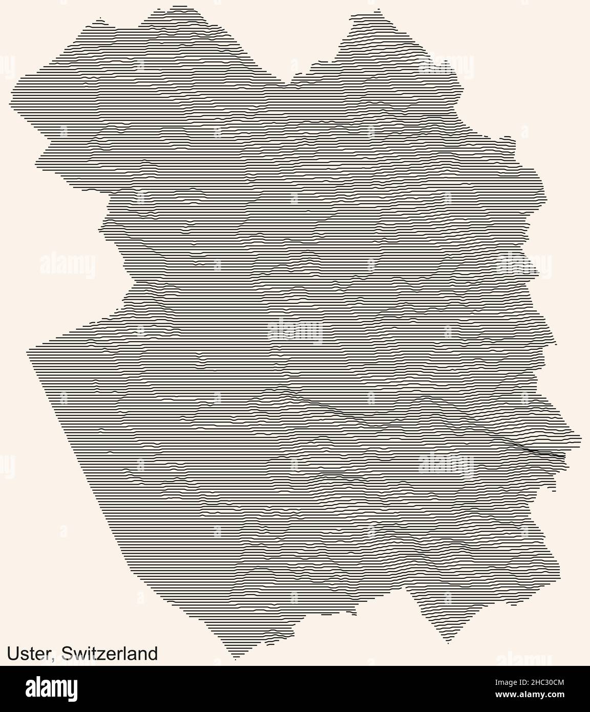 Topographic relief map of the city of Uster, Switzerland with black ...