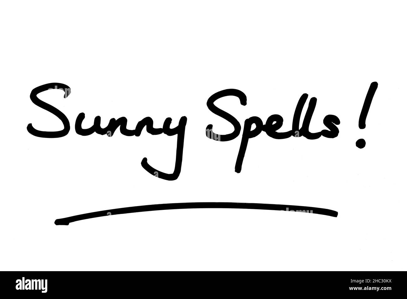 Sunny Spells! handwritten on a white background Stock Photo - Alamy