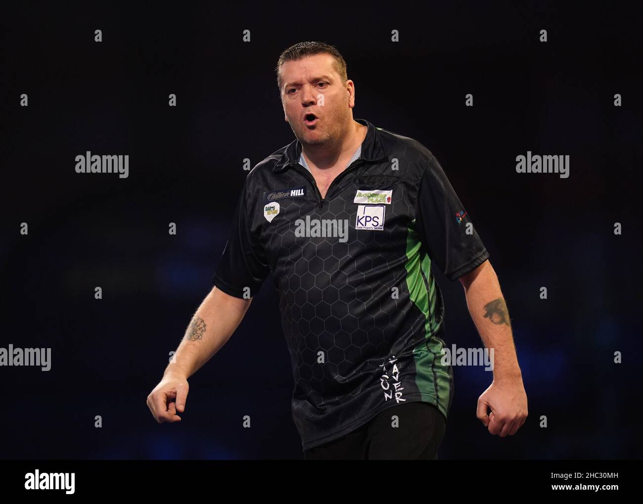 Jason Heaver reacts during day nine of the William Hill World Darts ...