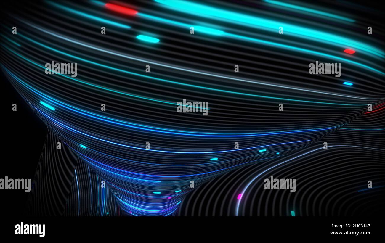 3D rendering spiral bright vortex flows of light on a surface with ...