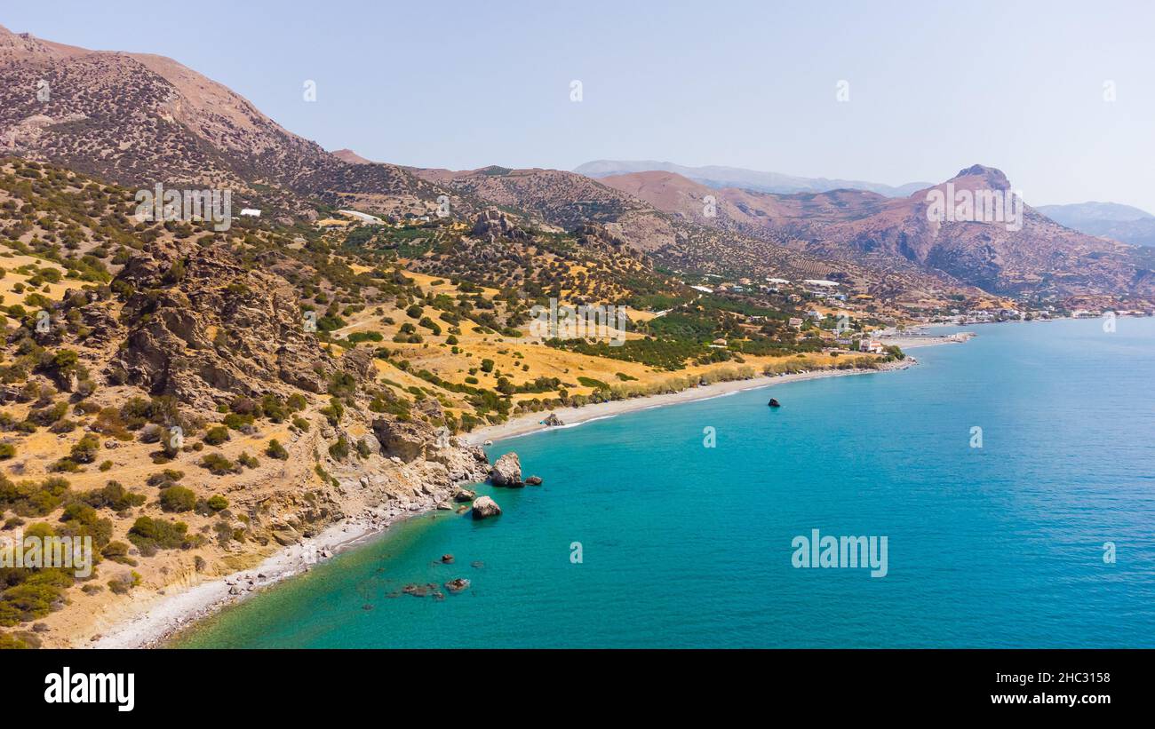 Beautiful greek seascape at sunny day. Place of south Crete Stock Photo ...