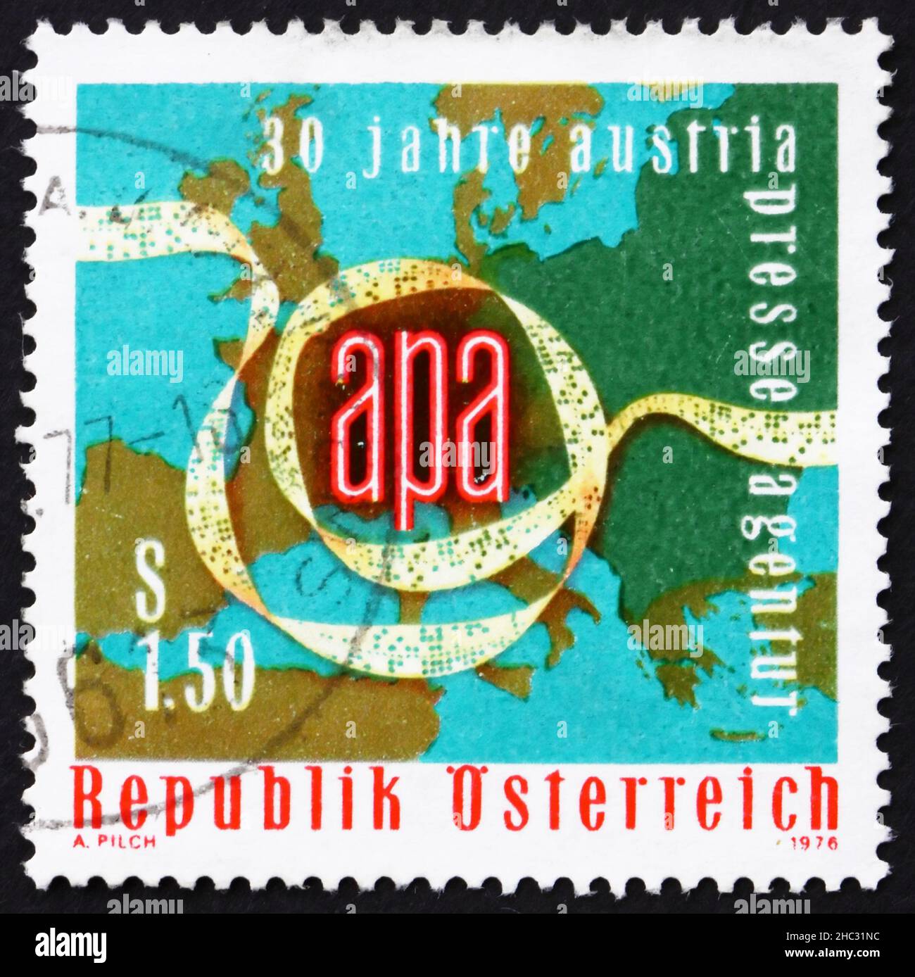 AUSTRIA - CIRCA 1976: a stamp printed in the Austria shows Punched Tape ...