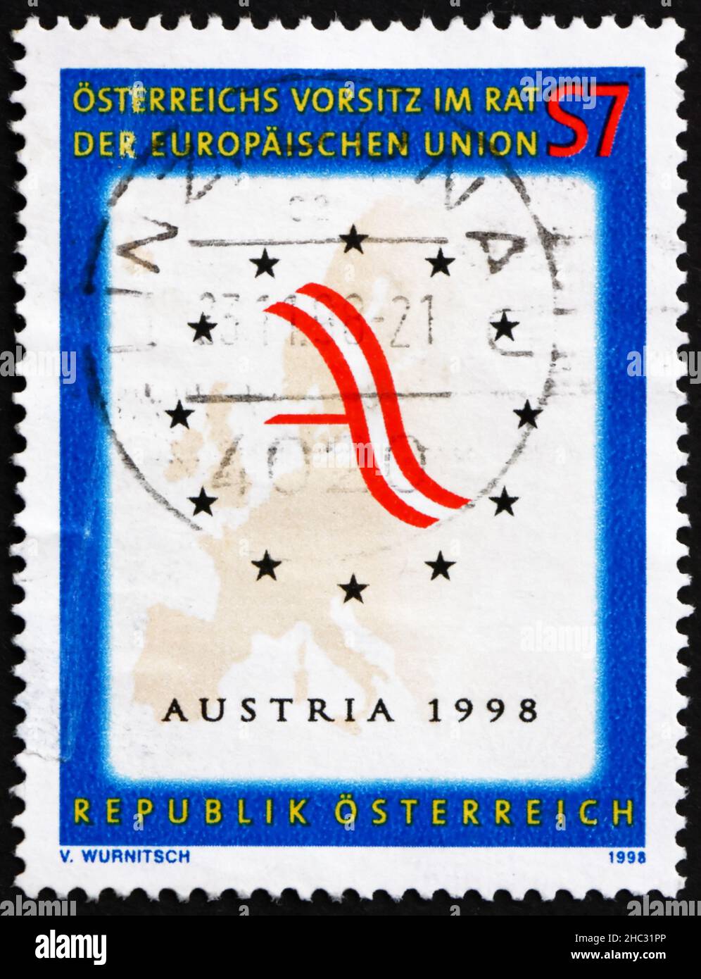 AUSTRIA - CIRCA 1998: a stamp printed in the Austria shows Map of ...