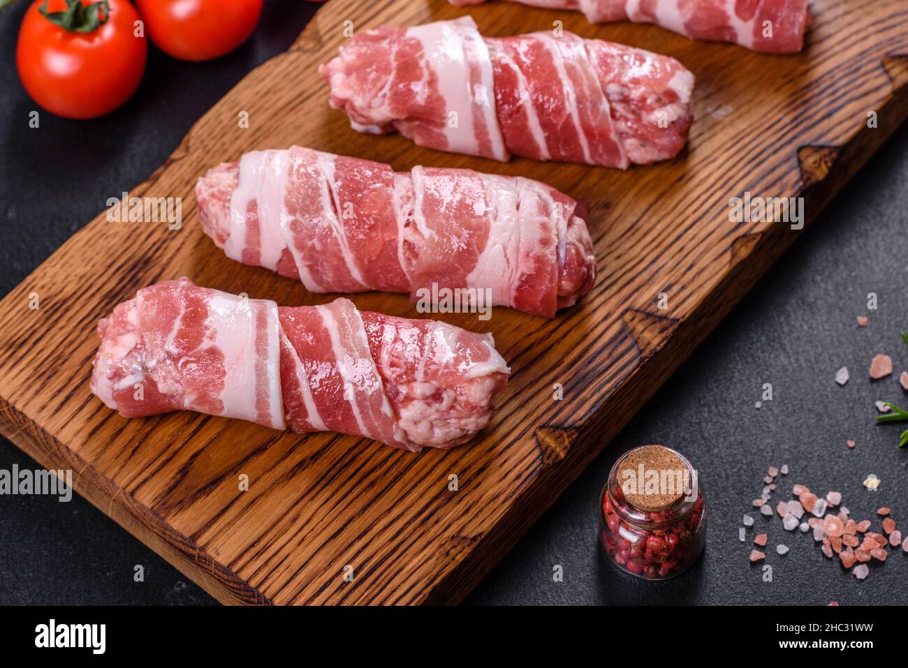 A delicious dish of pork mince wrapped with delicious pieces of bacon ...
