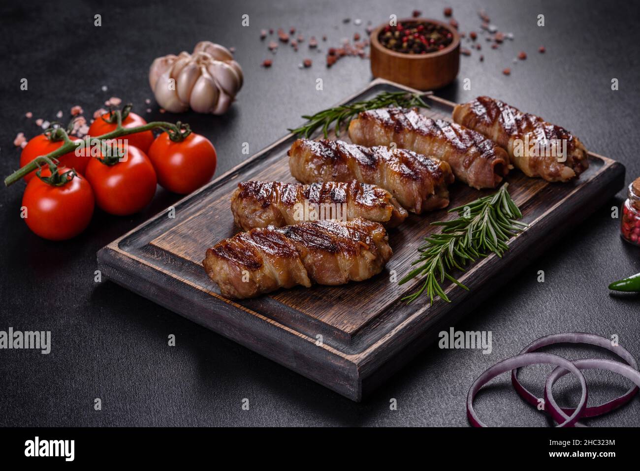 A delicious dish of pork mince wrapped with delicious pieces of bacon ...
