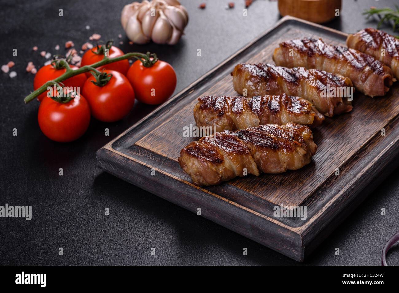 A delicious dish of pork mince wrapped with delicious pieces of bacon ...