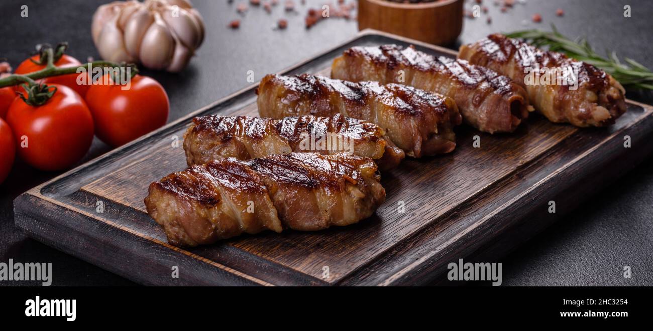 A delicious dish of pork mince wrapped with delicious pieces of bacon ...