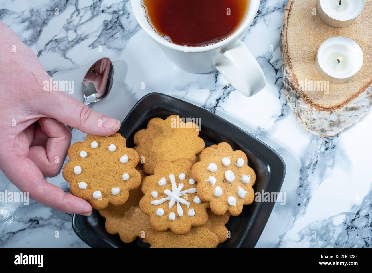 Helsinki / Finland - DECEMBER 12, 2021: Overhead shot of a plate with ...
