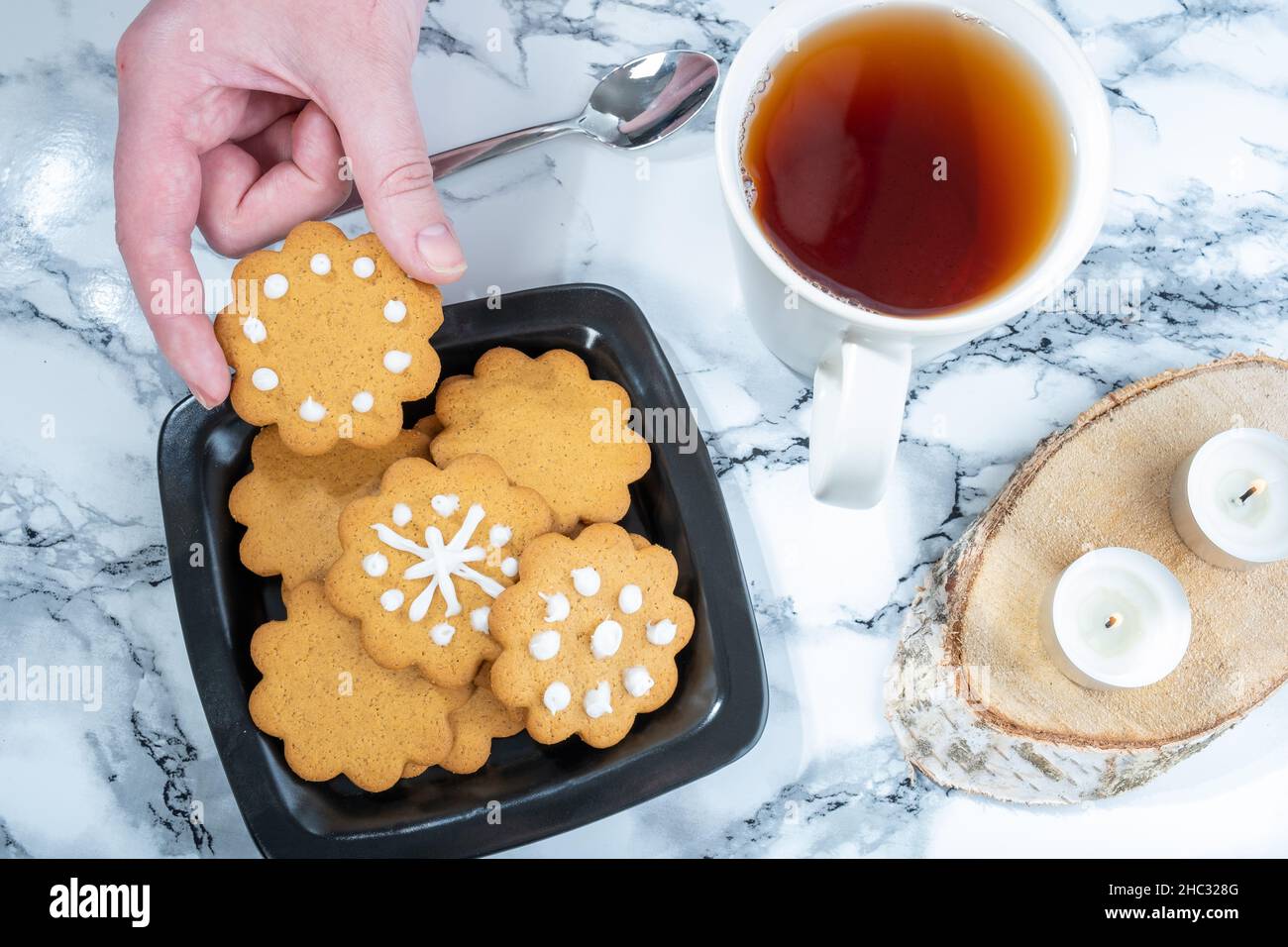 Helsinki / Finland - DECEMBER 12, 2021: Overhead shot of a plate with ...