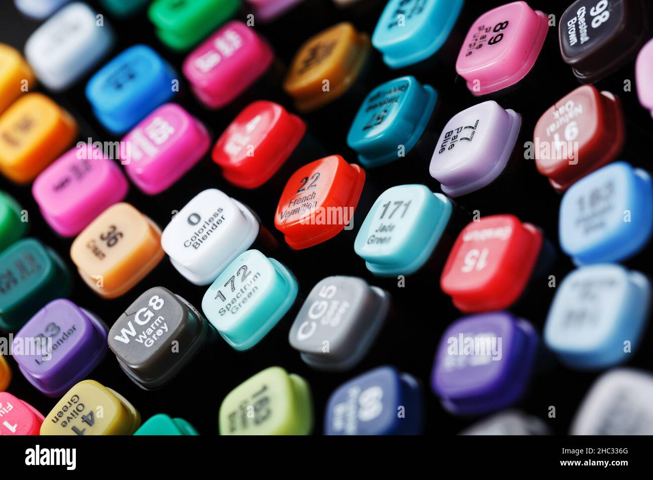 Professional markers for sketching close-ups of different colors. Full ...