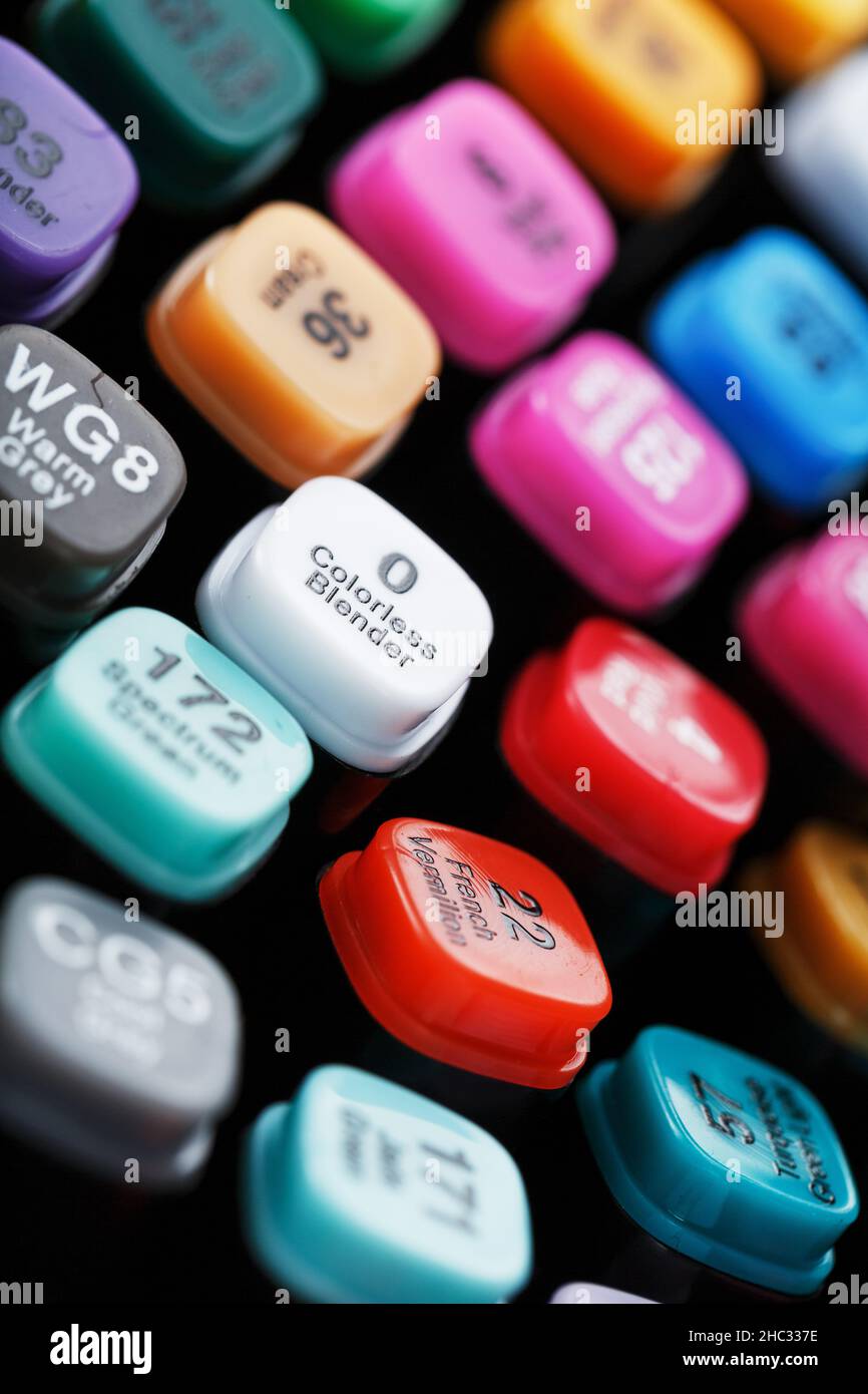 A set of markers for drawing in different colors for sketching with ...