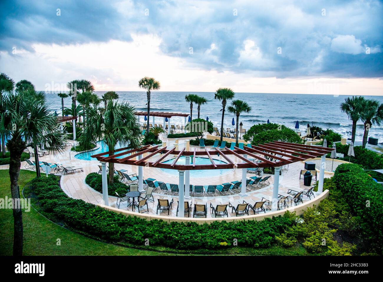 The King and Prince Beach & Golf Resort pool area at night, St. Simons ...