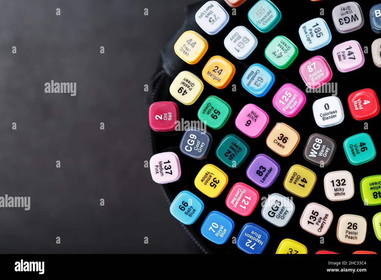 A set of markers for drawing in different colors for sketching with ...