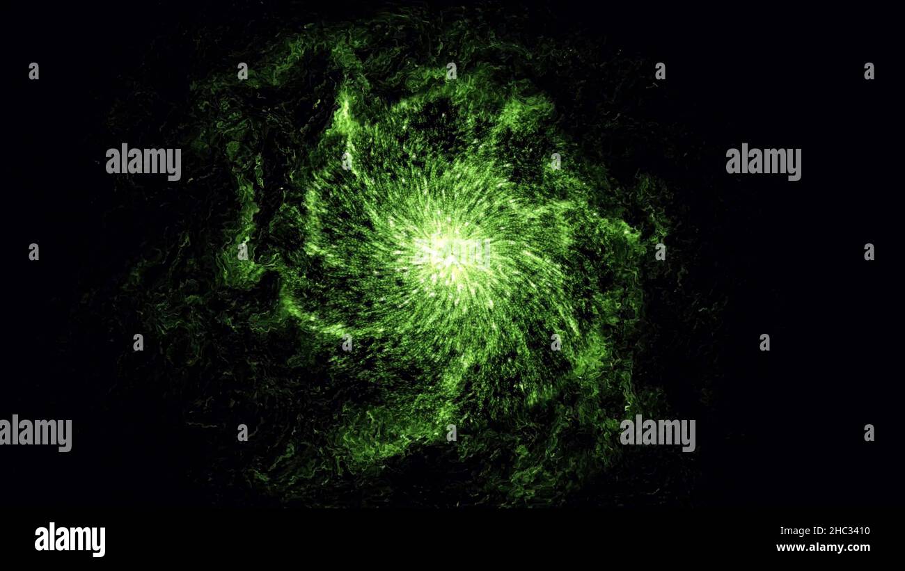 Abstract motion background of shining green particles or stars under ...