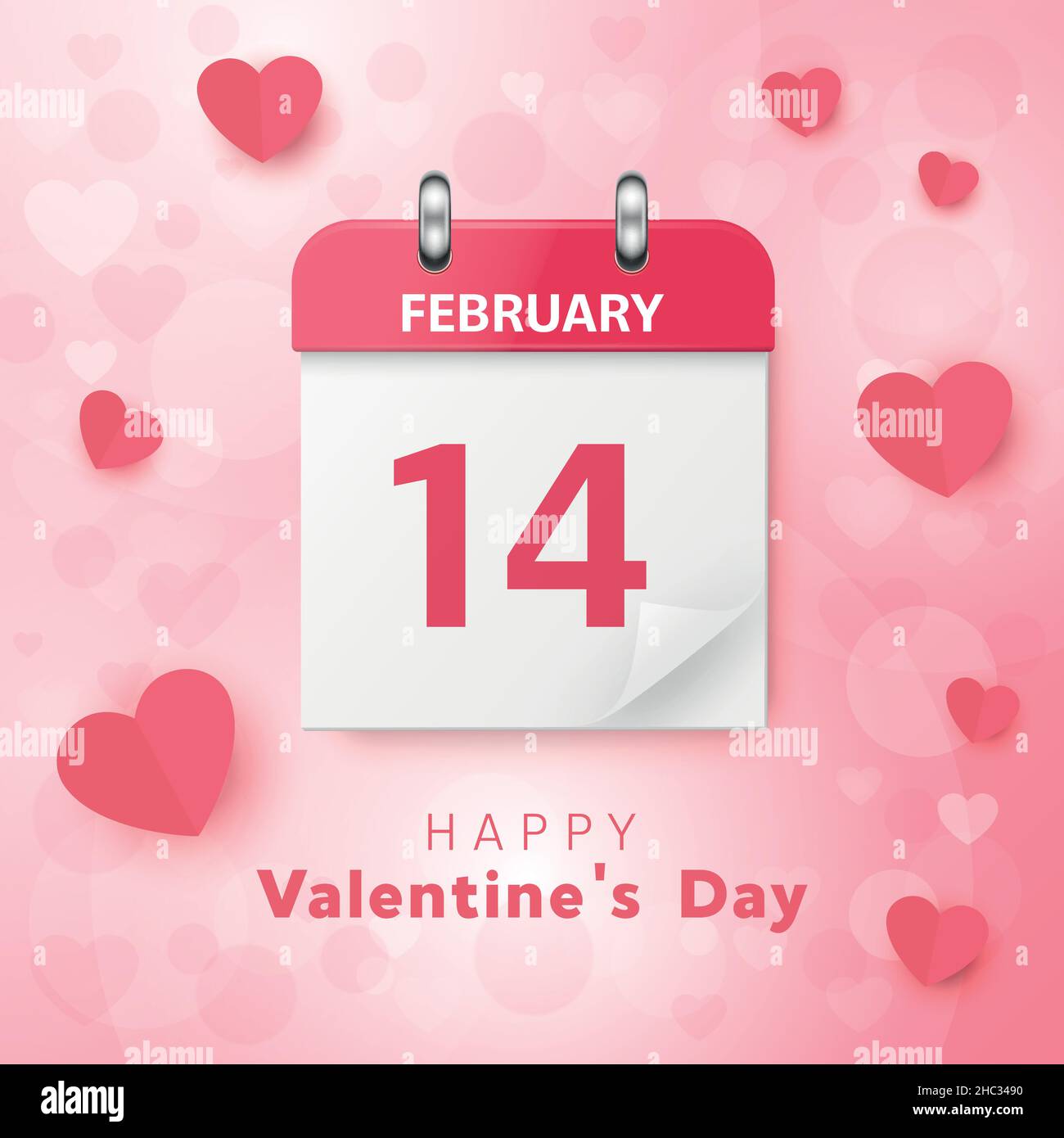 Vector 3d Realistic Valentines Day Paper Pink Calendar, February 14 ...
