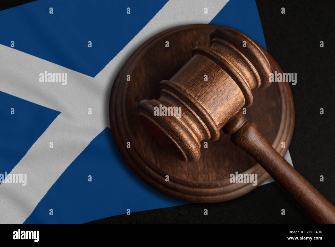 Judge Gavel and flag of Scotland. Law and justice in Scotland ...