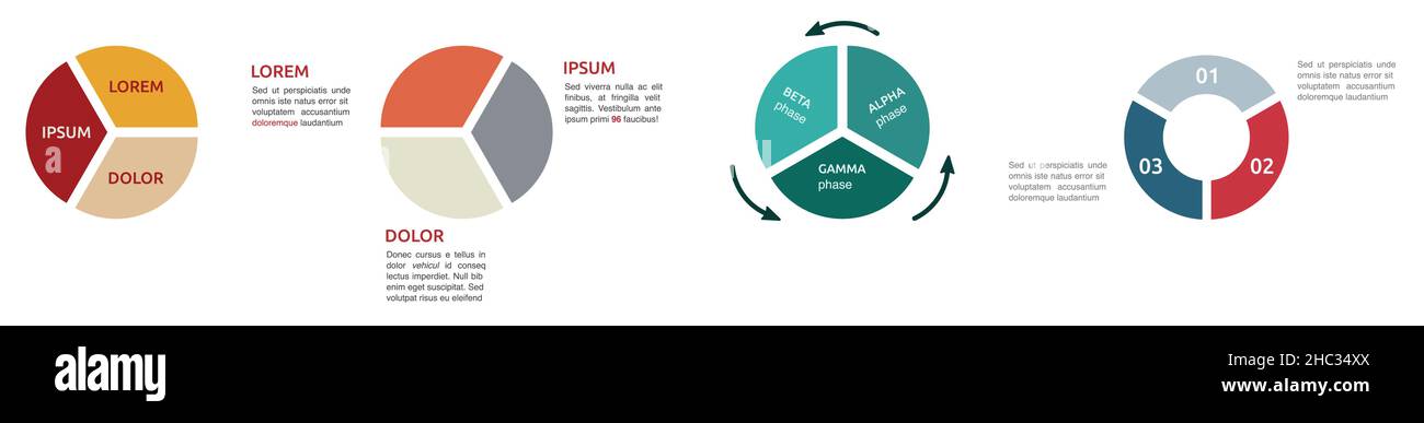 Circle divided in three equal parts, different versions - infographics ...