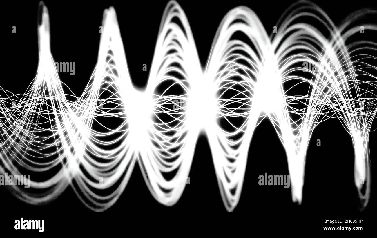 Abstract, white, curve fiber stretching out and narrowing down on black ...