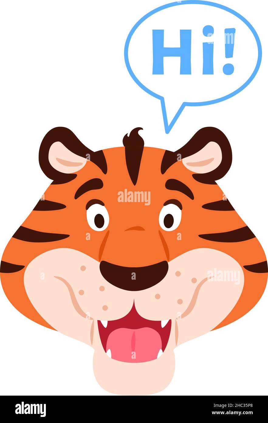 Flat talking smiling tiger say Hi face isolated Stock Vector Image ...