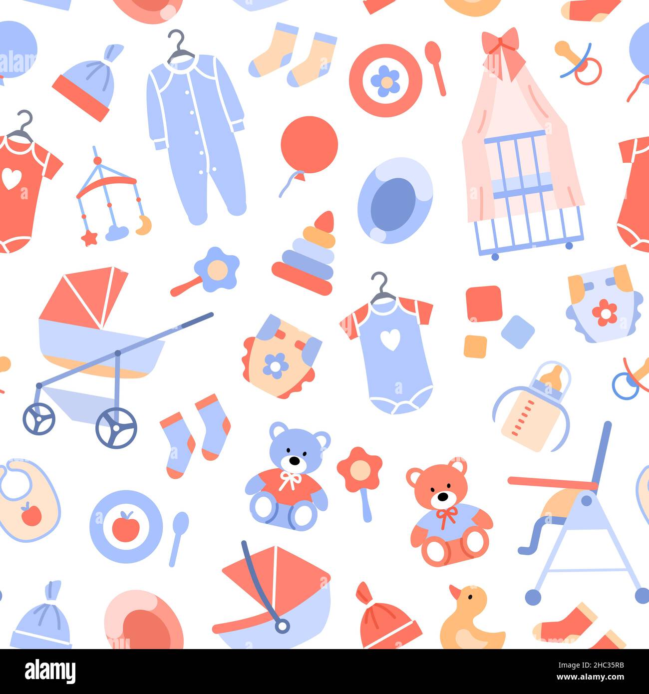 Flat baby background seamless pattern. Baby shower Stock Vector Image ...