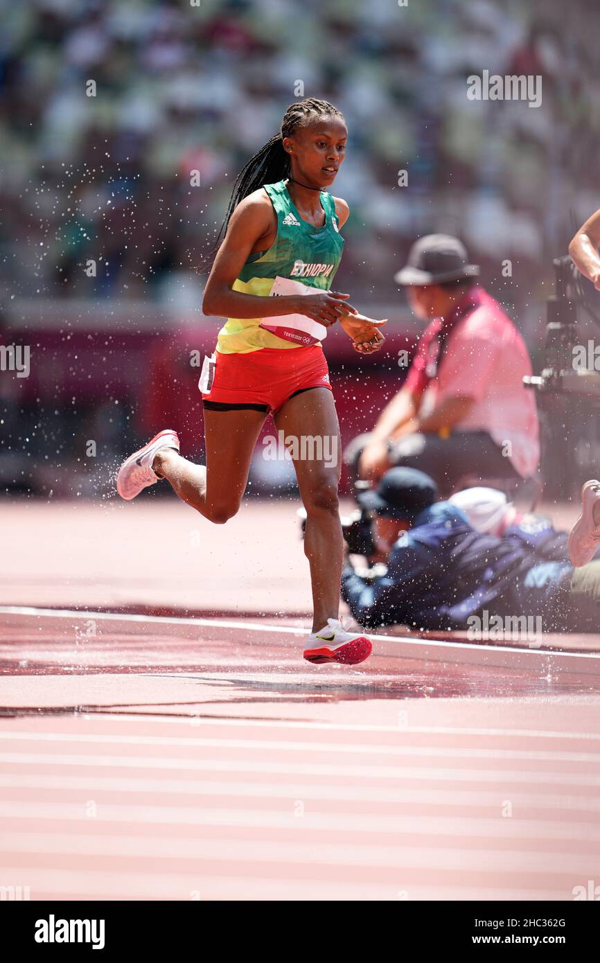 Zero Wondemagegn participating in the 3000 meters steeplechase at the ...