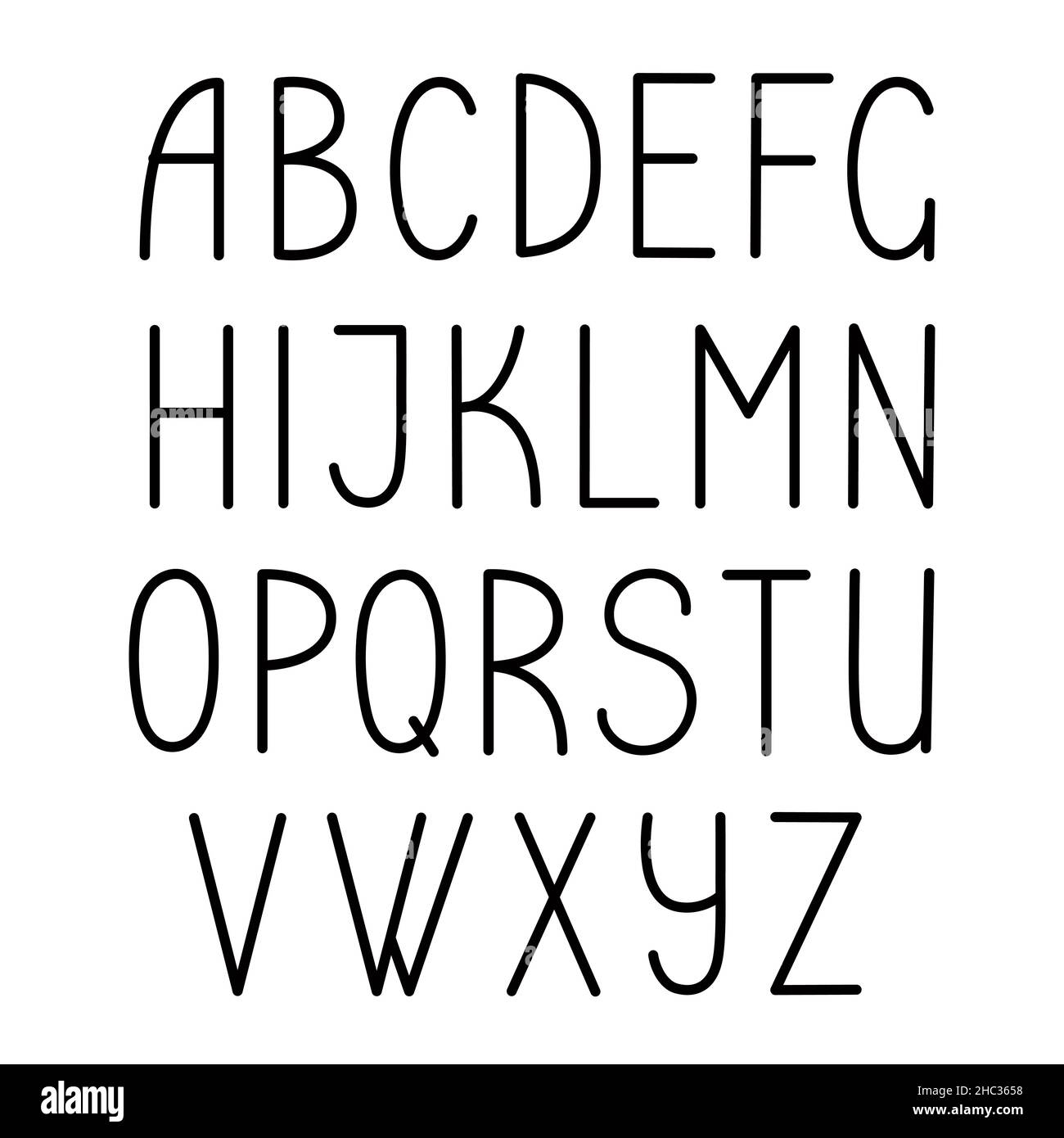 Hand drawn black letters of English alphabet in doodle style outline ...