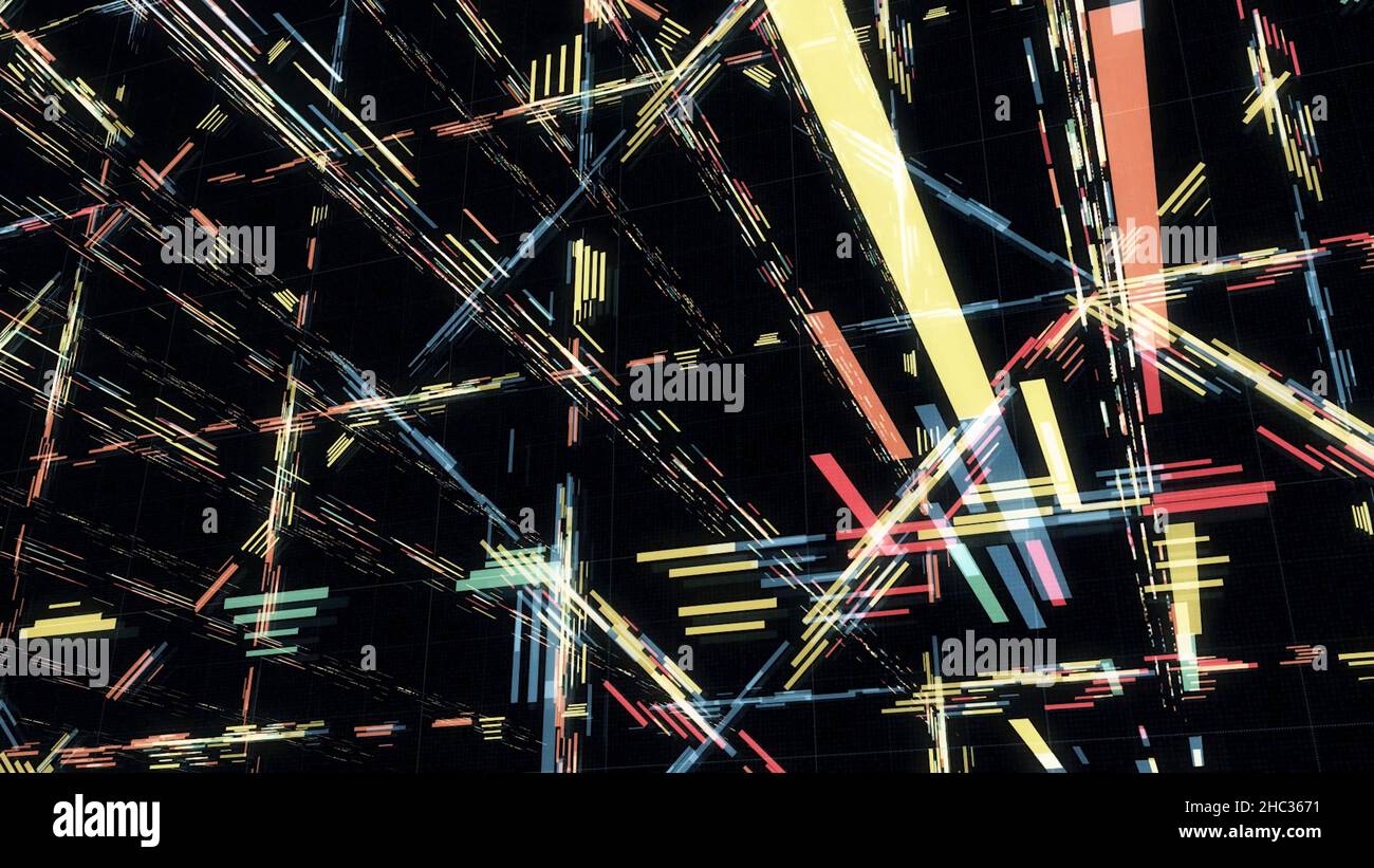 Abstract short wide lines in the orderly movement on black background ...